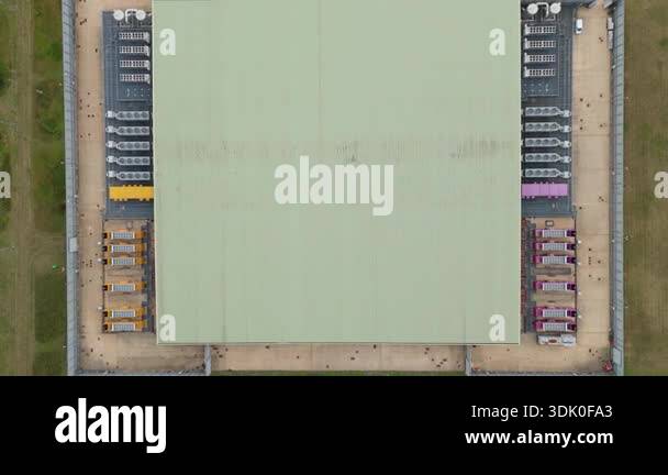Sweeping aerial view of a state of the art data center campus for cloud ...