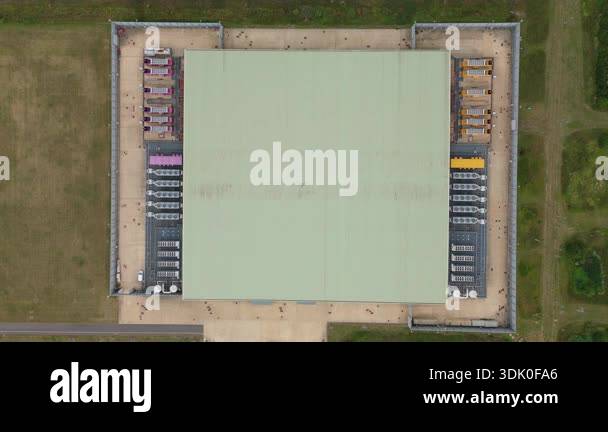 Sweeping aerial view of a state of the art data center campus for cloud ...