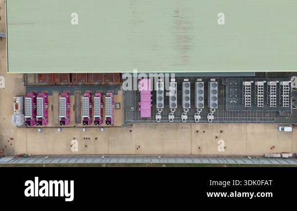 Sweeping aerial view of a state of the art data center campus for cloud ...