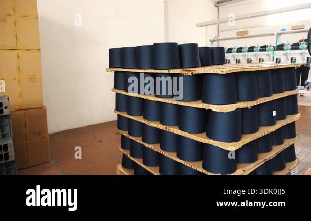 Textile industry warehouse interior in Cossato, Italy, with thread ...