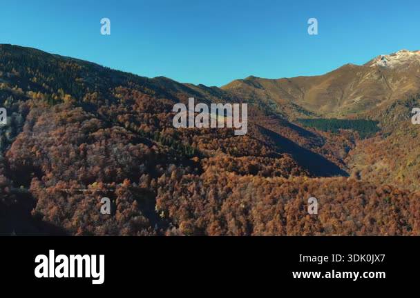 High altitude landscape in the Italian Alps with colorful trees. Autumn ...