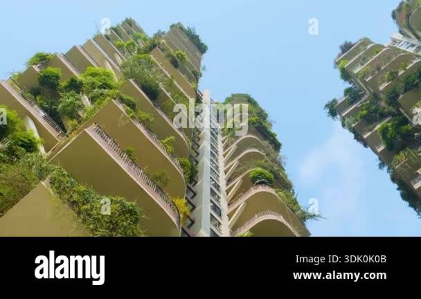 Vertical forest, green architecture. Two tall residential towers with ...