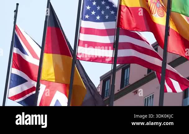 Flags of various countries waving in Sorrento Stock Video Footage - Alamy