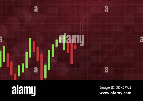 Candlestick chart animation with red and green bars on a textured red ...
