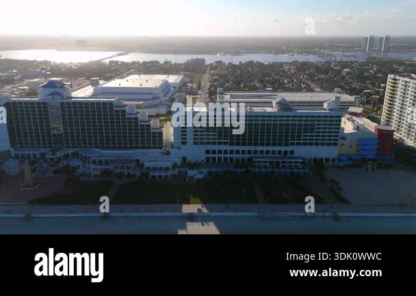Aerial drone view of Daytona Beach Florida showing beachfront hotels ...