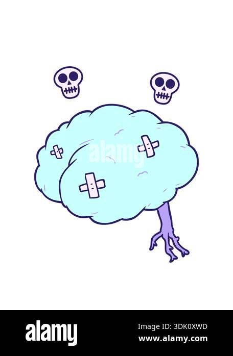 spinning skulls animation of cartoon injured brain Stock Video Footage ...