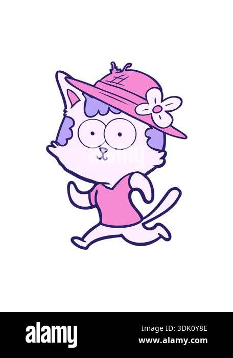 vibrating motion animation of happy cartoon cat jogging in hat Stock ...