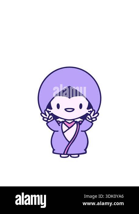 stretching up animation of a celebrating japanese woman in traditoinal ...