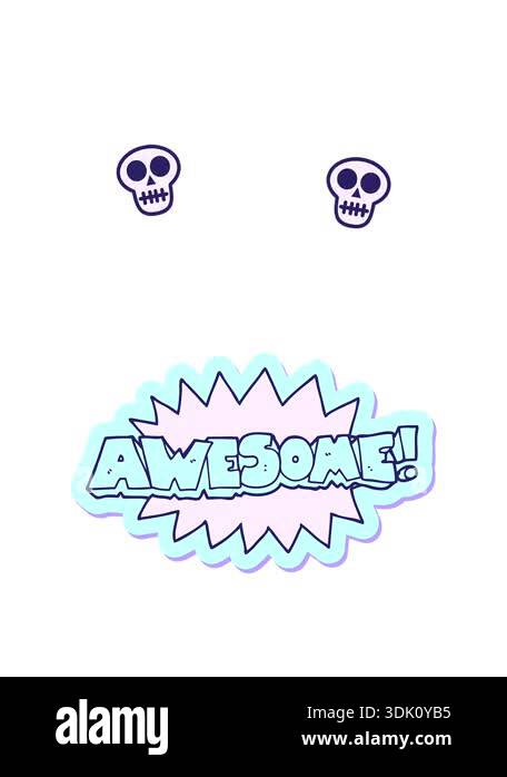 spinning skulls animation of sticker of a awesome cartoon shout Stock ...