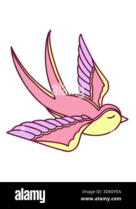 vibrating motion animation of tattoo in traditional style of a swallow ...