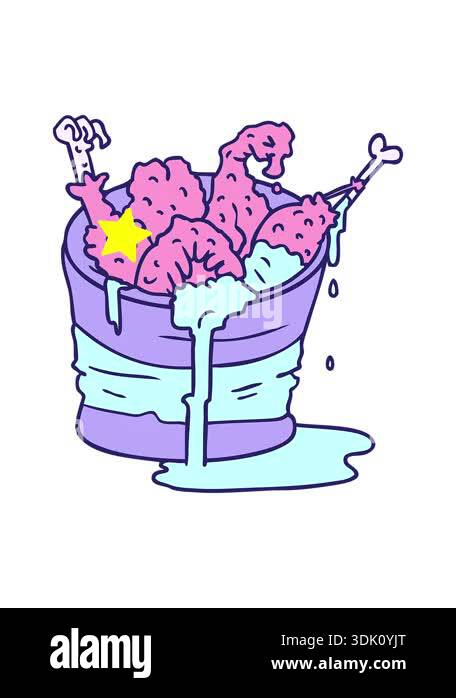 twinkling stars effect animation of cartoon doodle bucket of fried ...