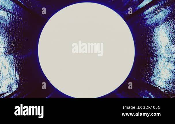 futuristic blue light tunnel framing glowing white circular portal with ...