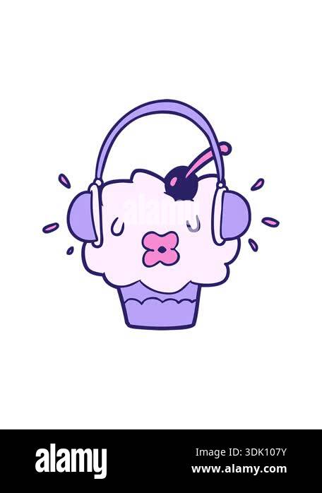 bob and pause animation of funny cartoon cupcake listening to music ...