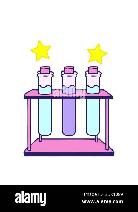 spinning stars animation of cartoon doodle of a science test tube Stock ...