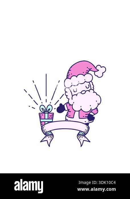 stretching up animation of scroll banner with tattoo style santa claus ...