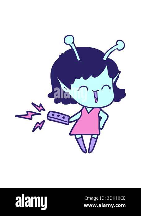 pixelize effect animation of cartoon alien girl laughing with remote ...