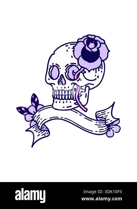 neon light effect animation of a skull and rose banner Stock Video ...