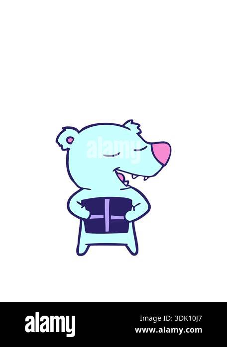 stretching up animation of bear cartoon character with a present Stock ...