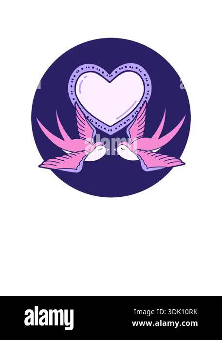 rise and float animation of cartoon style image of swallows and a heart ...