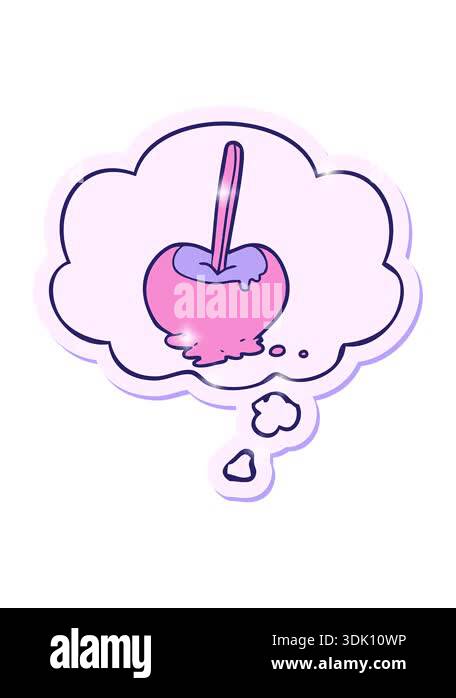 glitter effect animation of cartoon toffee apple with thought bubble as ...