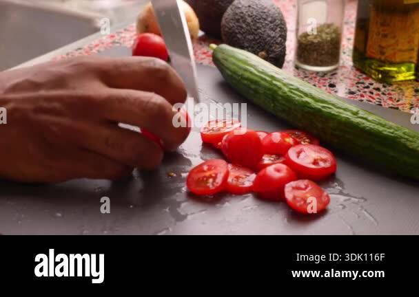 Closeup of person hands chopping vegetables in kitchen Stock Video ...