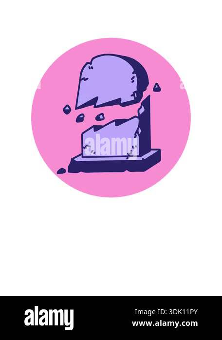 rise and float animation of iconic tattoo style image of a broken grave ...