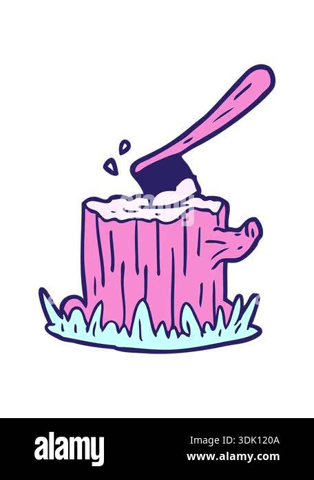 bobbing motion animation of cartoon axe stuck in tree stump Stock Video ...