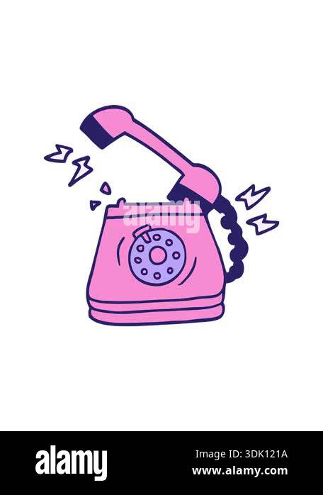 spinning motion animation of cartoon doodle old rotary dial telephone ...
