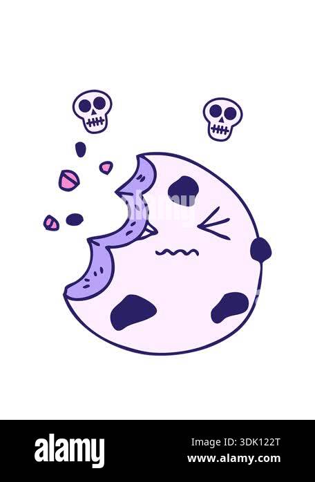 spinning skulls animation of hand drawn quirky cartoon munched cookie ...