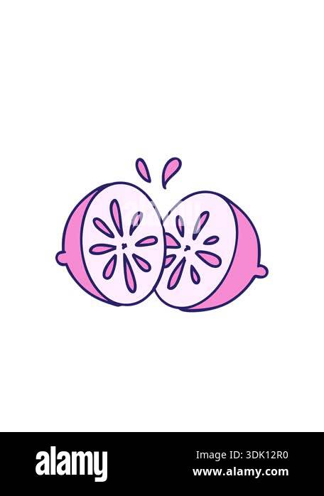 blinking radial lines animation of cartoon of a fresh lemon sliced in ...