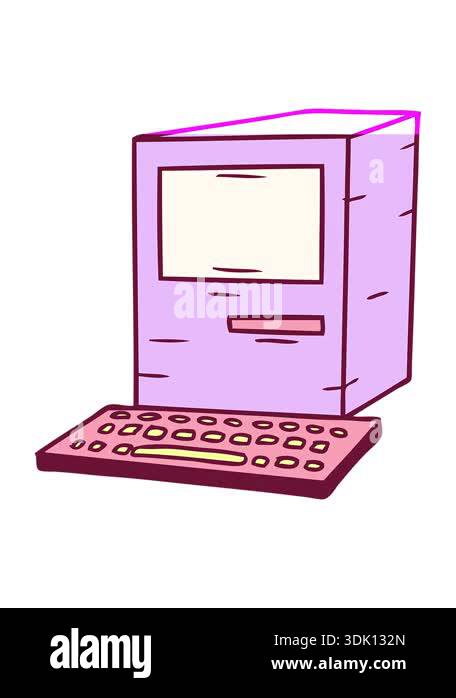 power up animation of hand drawn cartoon doodle of a computer and ...