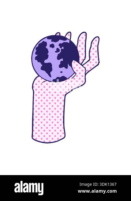 bobbing motion animation of cartoon hand holding whole earth Stock ...