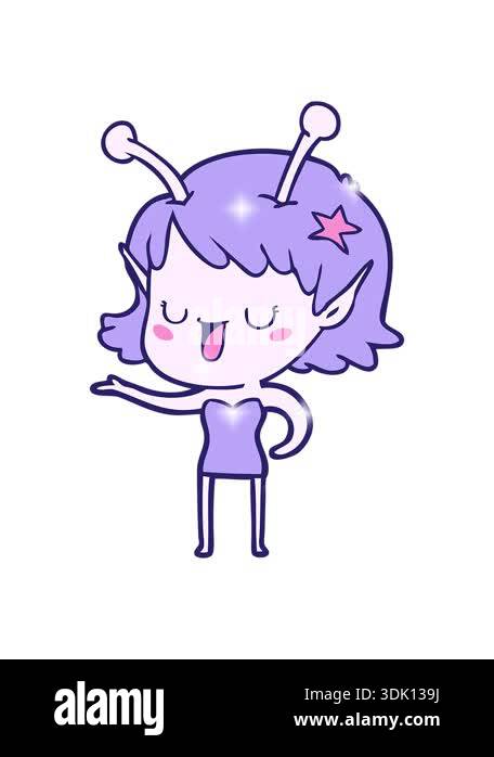 glitter effect animation of happy alien girl cartoon laughing Stock ...