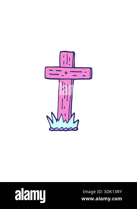 flashy sales animation of hand drawn doodle style cartoon wooden cross ...