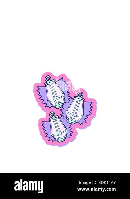 stretching up animation of sticker of a cartoon christmas lanterns ...