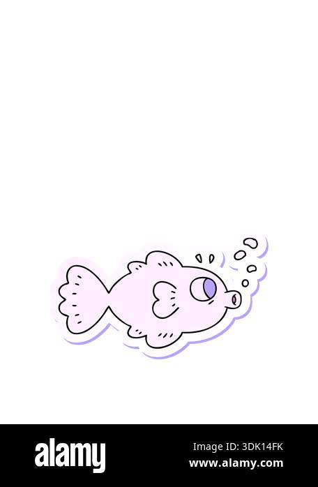 stretching up animation of sticker of a quirky hand drawn cartoon fish ...