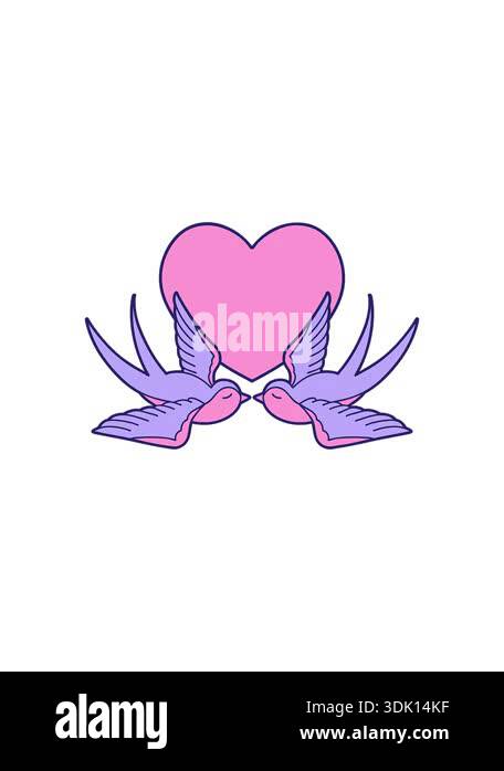 starburst effect animation of tattoo style swallows and a heart Stock ...