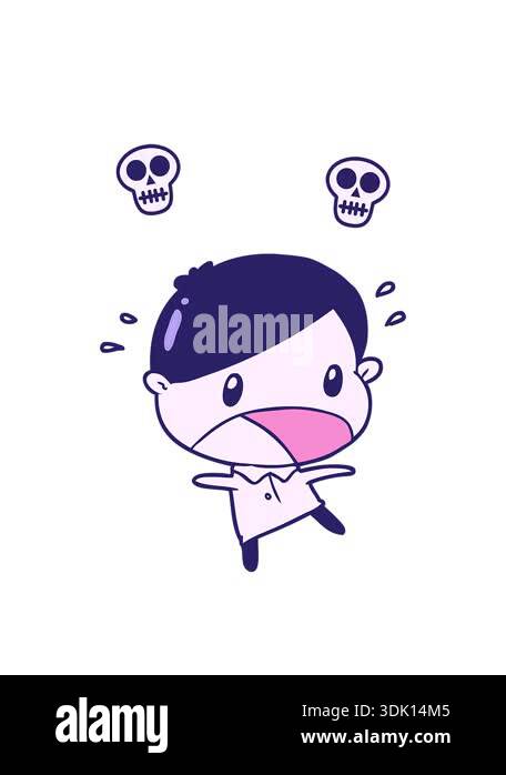 spinning skulls animation of cute cartoon shocked man Stock Video ...