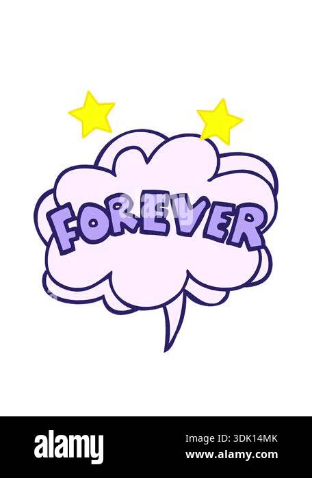 spinning stars animation of cartoon word Forever with speech bubble in ...