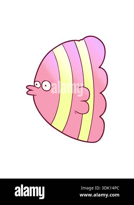 bob and pause animation of cartoon exotic fish in bright glow color ...