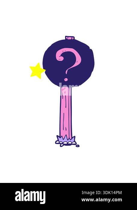 twinkling stars effect animation of cartoon question mark sign post ...