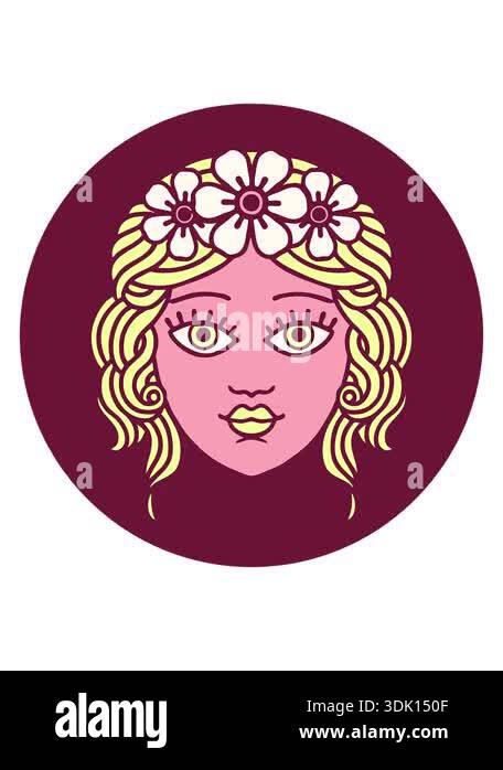 bobbing motion animation of iconic tattoo style image of female face ...