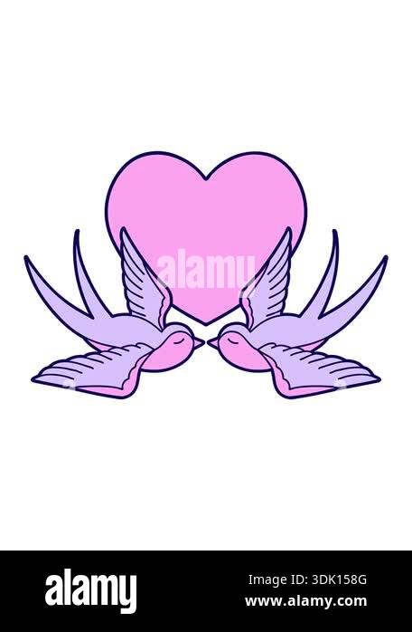 neon light effect animation of tattoo style swallows and a heart Stock ...