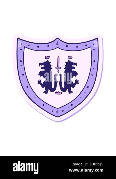 power up animation of sticker of a cartoon heraldic shield Stock Video ...