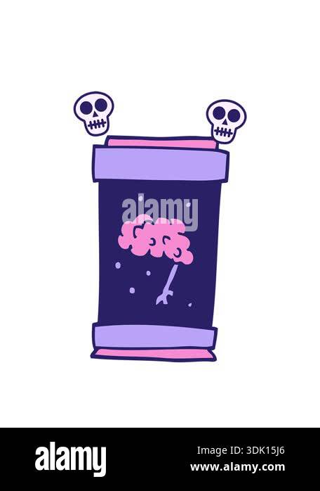 spinning skulls animation of cartoon doodle brain in jar Stock Video ...