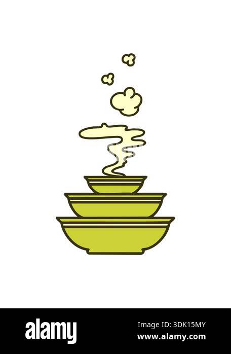 changing color animation of a stack of japanese steaming food bowls ...