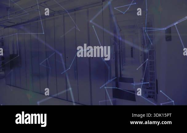 Faint glowing points appearing near server racks forming swirling ...
