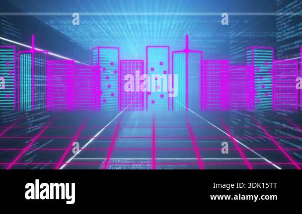 Central light pulsing triggers code streams scrolling in while neon ...