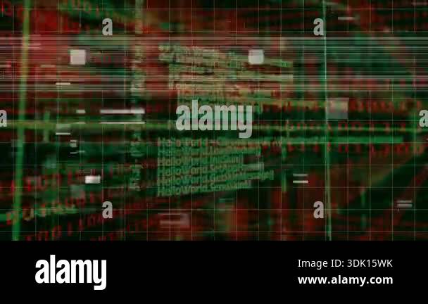 Opening grid starting sliding lines scrolling code and glitch blocks ...