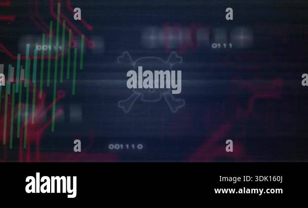 When skull outline appearing, bars rising and circuit traces pulsing to ...